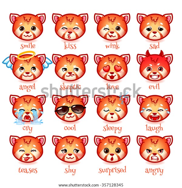 Set Emoticons Funny Red Pandas Smile 库存矢量图（免版税）357128345 | Shutterstock