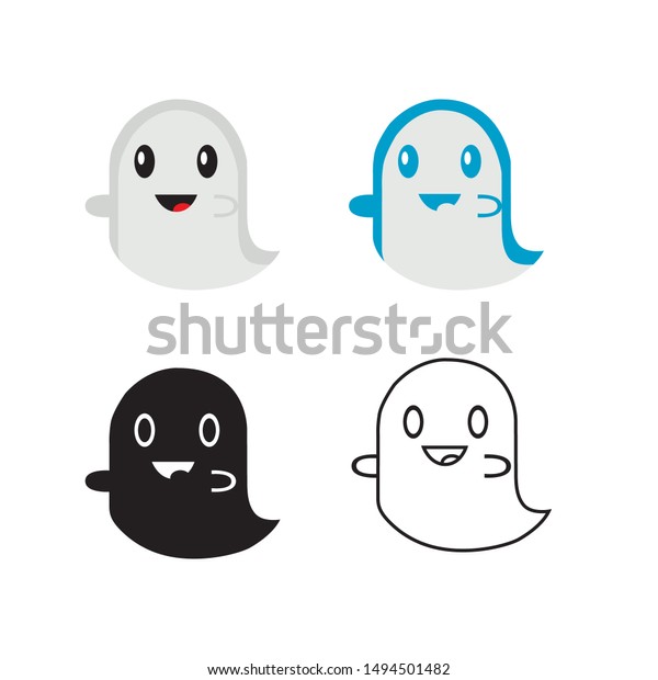 Set Emoticons Ghosts Smile Cartoon Cute Stock Vector (Royalty Free ...