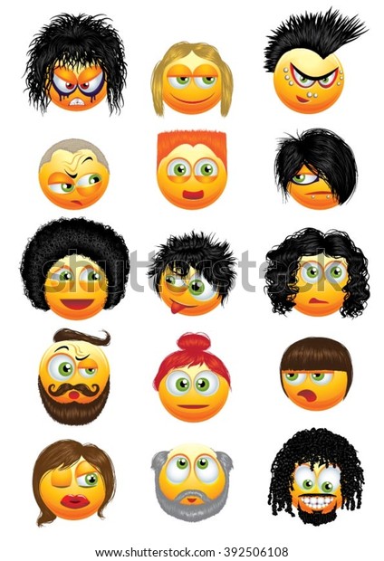 Set Emoticons Hairstyles Stock Vector (Royalty Free) 392506108 ...
