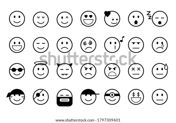 Set Emoticons Icons Smiley Out Line Stock Vector (Royalty Free ...