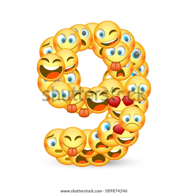Un conjunto de emoticonos en forma de nueve números. Ilustración del vector