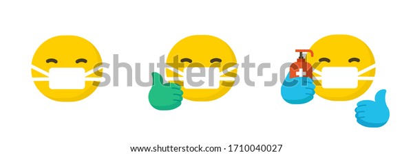 Set Emoticons Wearing Surgical Protective Masks Stock Vector (Royalty ...