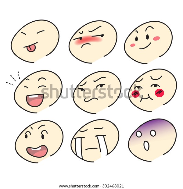 Set Emotion Cartoon Face Icons Different: เวกเตอร์สต็อก (ปลอดค่า ...