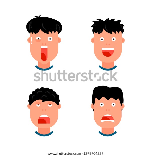 Set Emotional Boy Faces Cartoon Character Stock Vector (Royalty Free ...
