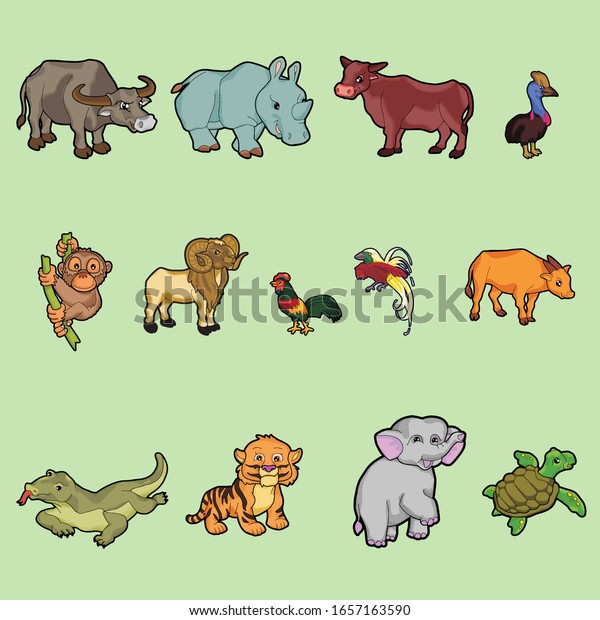 Set Endangered Animals Cartoon Drawing Illustration Stock Vector ...