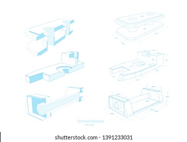 Set Engineering Mechanical Parts Technical Drawing Stock Vector ...