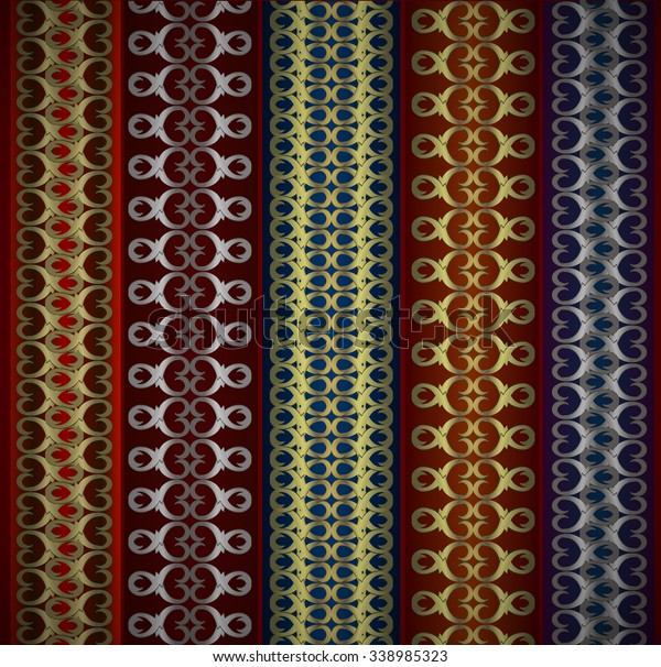 Set Ethnic Borders Ribbons Various Colors Stock Vector (Royalty Free ...