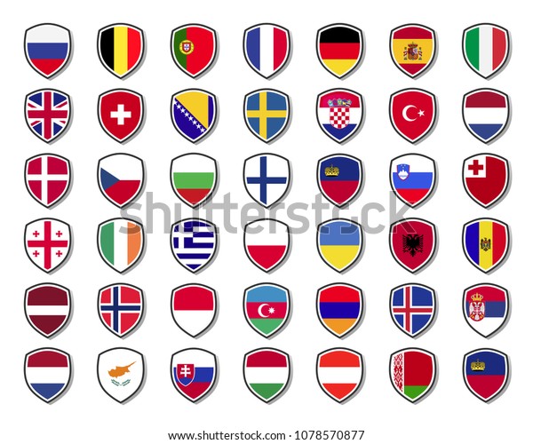 Set Europe Flags Shield Badges Stock Vector (Royalty Free) 1078570877 ...