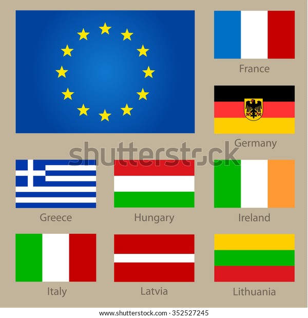 Set of European countries flags on neutral background. Vector illustration