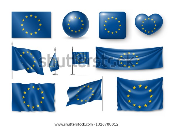 Fijar banderas, banderas, banderas, símbolos de la Unión Europea, icono ...