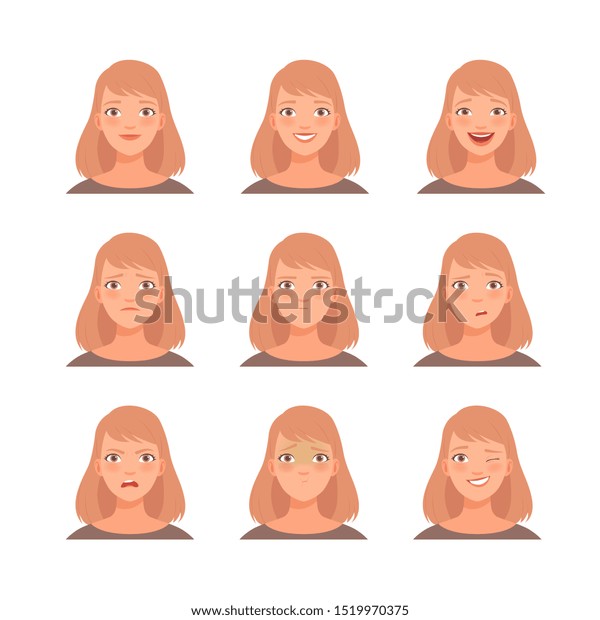 Set Expressions Female Face Vector Illustration Stock Vector (Royalty ...