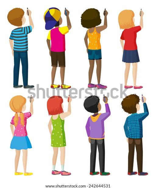 Set Faceless Kids Writing Pose Stock Vector (Royalty Free) 242644531