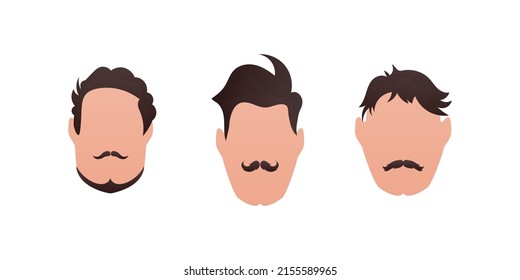 Set Faces Men Different Hairstyles Isolated Stock Vector Royalty Free