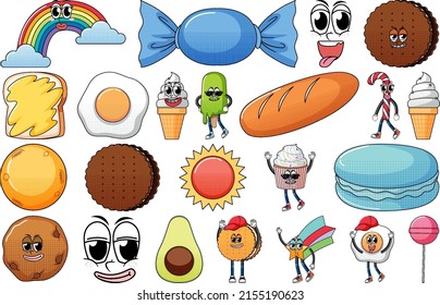 Set Facial Expression Vintage Style Food Stock Vector (Royalty Free ...