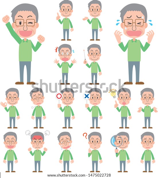 Set Facial Expressions Poses Elderly Men Stock Vector (Royalty Free ...