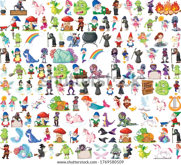 Set Fantasy Cartoon Characters Fantasy Theme Stock Vector (Royalty Free ...