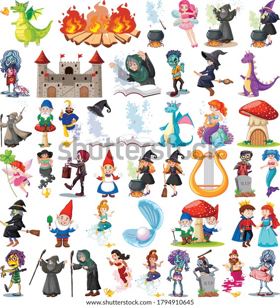 Set Fantasy Cartoon Characters Fantasy Theme Stock Vector (Royalty Free ...