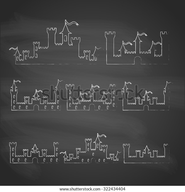 Set Fantasy Castles Chalk Silhouettes Design Stock Vector (Royalty Free ...