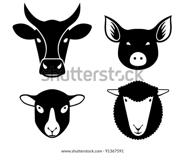 Set Farm Animals Heads Stock Vector (Royalty Free) 91367591