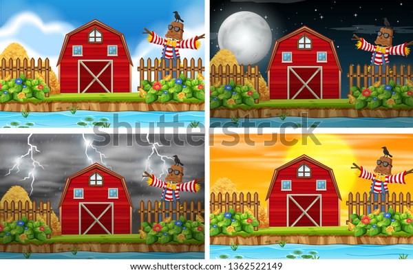 Set Farm Scene Illustration Stock Vector (Royalty Free) 1362522149 ...