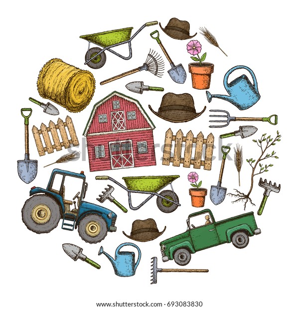 Set Farming Equipment Icons Farming Tools Stock Vector (Royalty Free ...