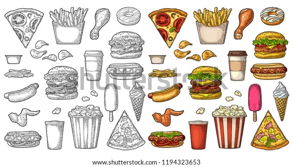 Set Fast Food Cup Cola Coffee Stock Vector (Royalty Free) 1194323653 ...