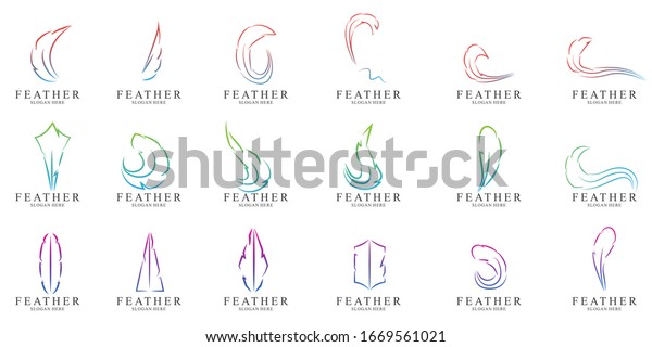 Set Feather Logo Design Modern Concept Stock Vector (Royalty Free ...