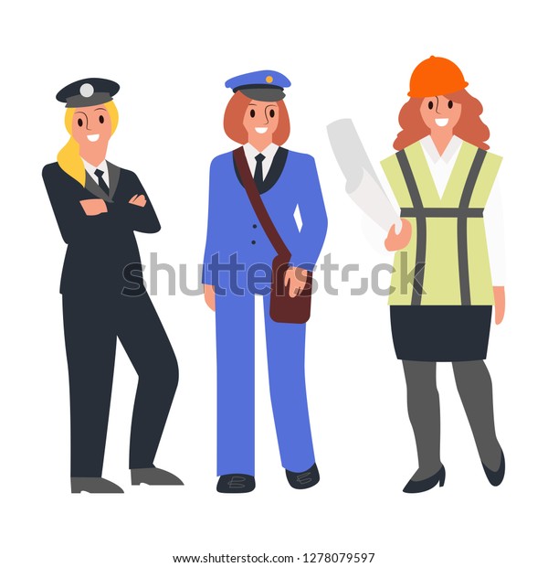 Set Female Characters Professional Uniform Isolated Stock Vector ...