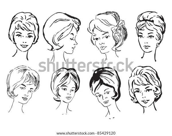 Set Female Faces Middle Age Design Stock Vector (Royalty Free) 85429120