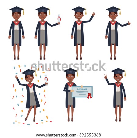 Set Female Graduate Characters Posing Different Stock Vector (Royalty ...