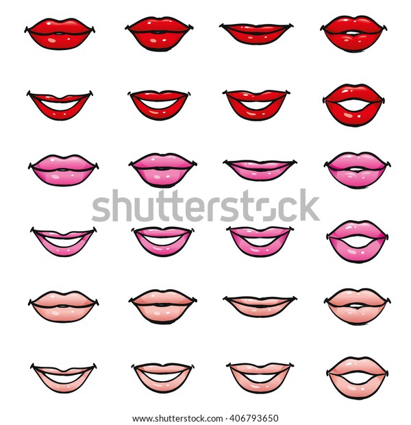 Set Female Lips Different Shapes Colors Stock Vector (Royalty Free ...