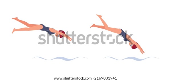 Set Female Swimmer Character Vector Design: เวกเตอร์สต็อก (ปลอดค่า ...