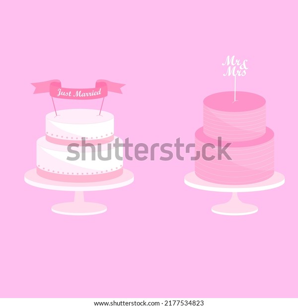 Set Festive Pink Wedding Cakes Inscriptions Stock Vector (Royalty Free ...