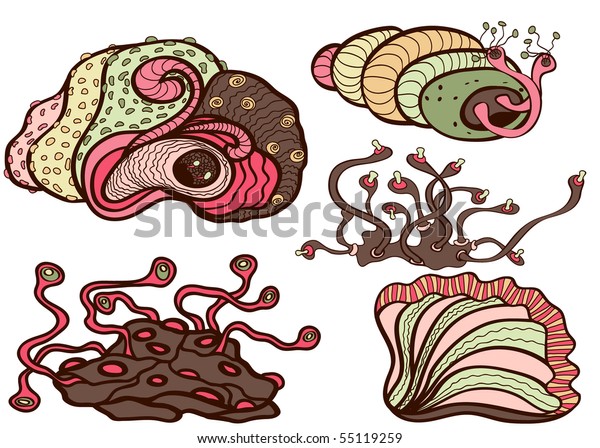 Set Fictitious Creatures Abstract Characters Vector Stock Vector ...