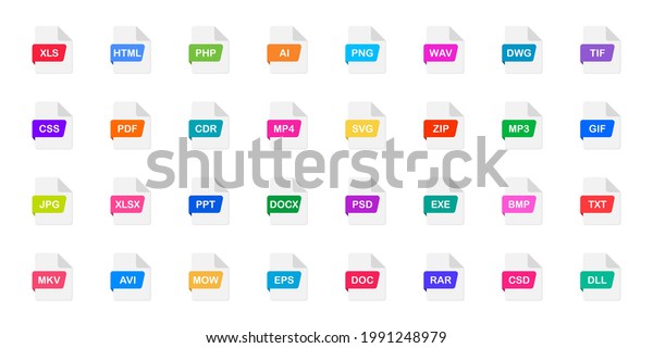 Set File Formats Icons File Type Stock Vector (Royalty Free) 1991248979 ...
