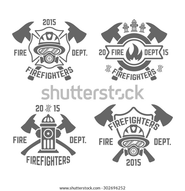 Set Fire Department Monochrome Vector Labels Stock Vector (Royalty Free ...