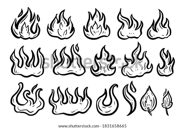 Set Fire Flame Line Art Drawing Stock Vector (Royalty Free) 1831658665