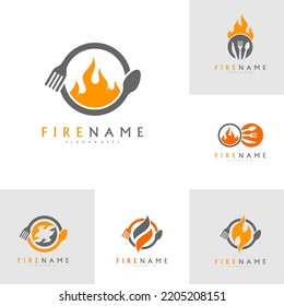 Set Fire Food Logo Template Hot Stock Vector (Royalty Free) 2205208151 ...
