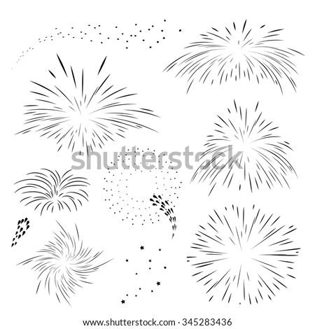 Set Fireworks Black Outline Explosion Templates Stock Vector (Royalty ...