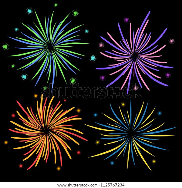 Set Fireworks On Black Background Stock Stock Vector (Royalty Free ...