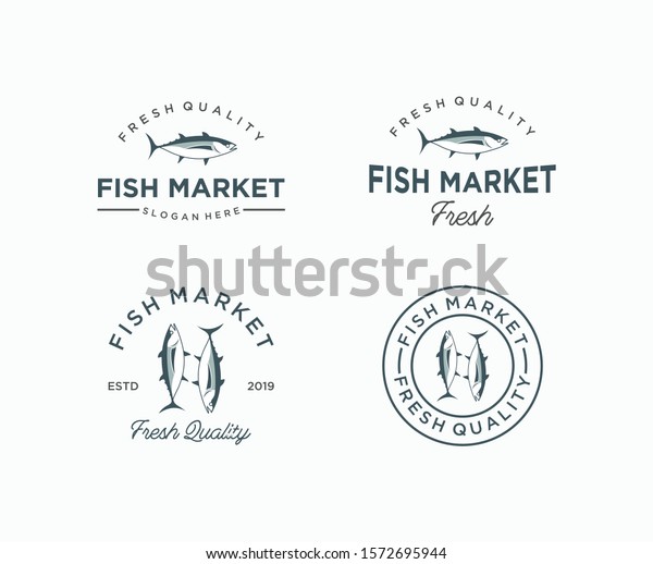 Set Fish Market Logo Design Vintage Stock Vector (Royalty Free) 1572695944