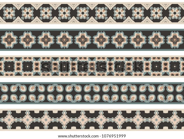 Set Five Illustrated Decorative Borders Made Stock Vector (Royalty Free ...