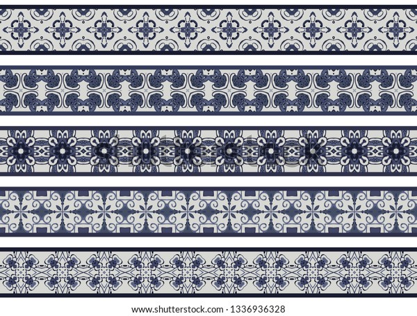 Set Five Illustrated Decorative Borders Made Stock Vector (Royalty Free ...