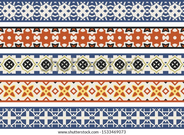 Set Five Illustrated Decorative Borders Made Stock Vector (Royalty Free ...
