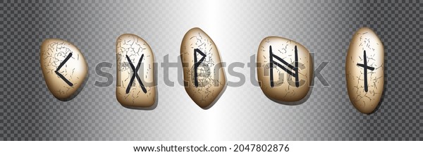 Set of five rune symbols. Runic alphabet, Futhark. Ancient norse occult ...
