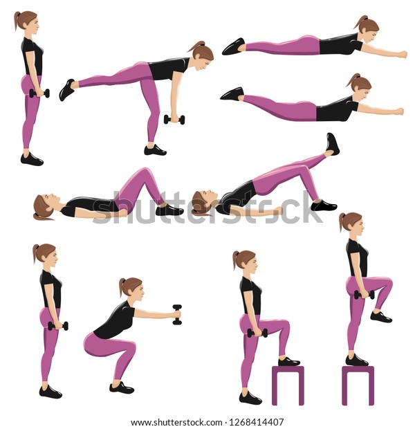 Set Five Vector Illustrations Glute Exercises Stock Vector (Royalty ...