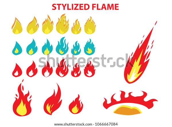 Set Flame Different Stylized Art Editable Stock Vector (Royalty Free ...