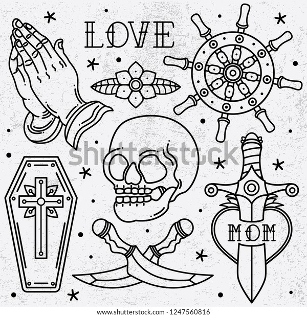 Old School Tattoo Flash Coloring Pages Digital Download Print Your Own