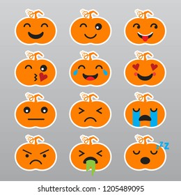 Halloween Pumpkin Emoji Emoticons Set Smiley Stock Vector (Royalty Free ...
