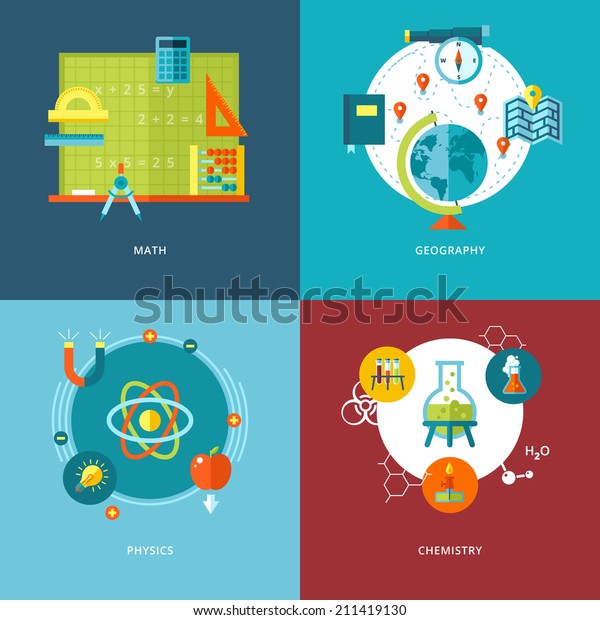 Set Flat Design Concepts School Subjects: เวกเตอร์สต็อก (ปลอดค่า ...